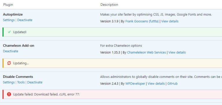 Wordpress Update Failed Download Failed Curl Error 77 Chameleon Web Services
